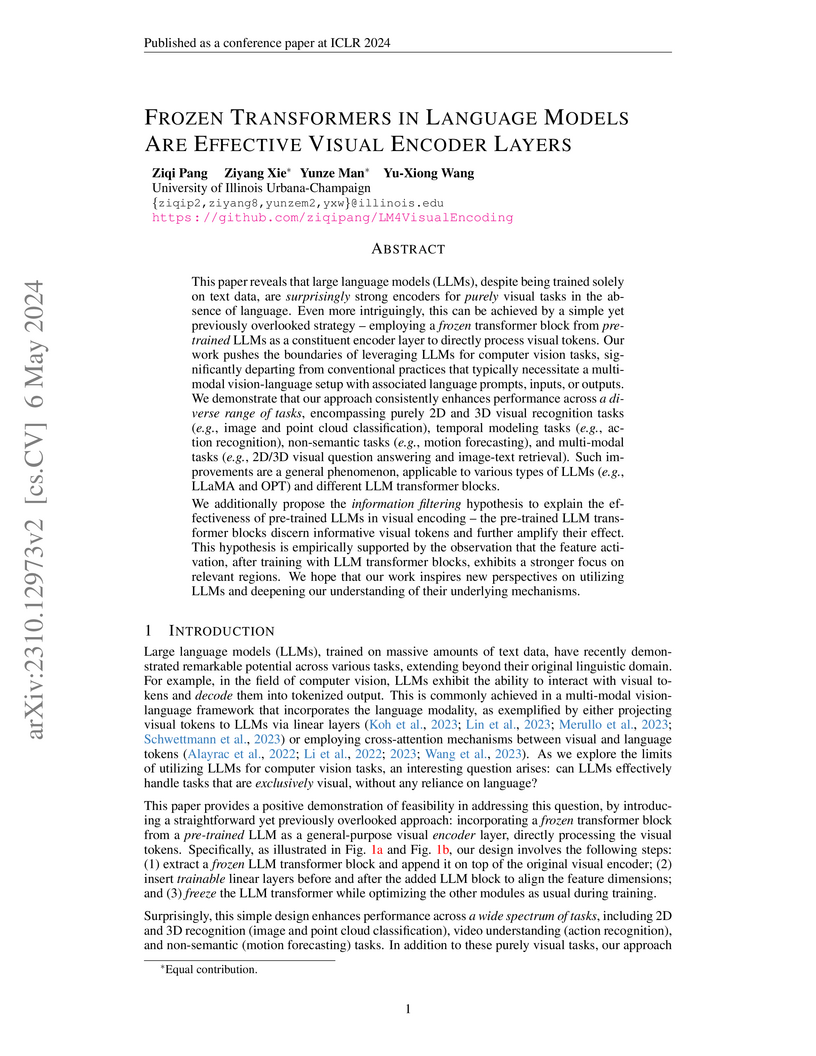 Frozen Transformers in Language Models Are Effective Visual Encoder Layers | alphaXiv