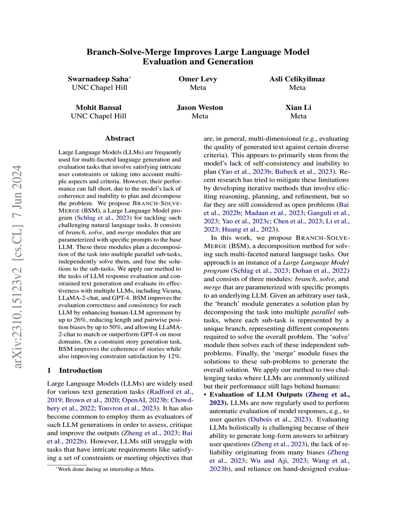 Branch-Solve-Merge Improves Large Language Model Evaluation and Generation | alphaXiv
