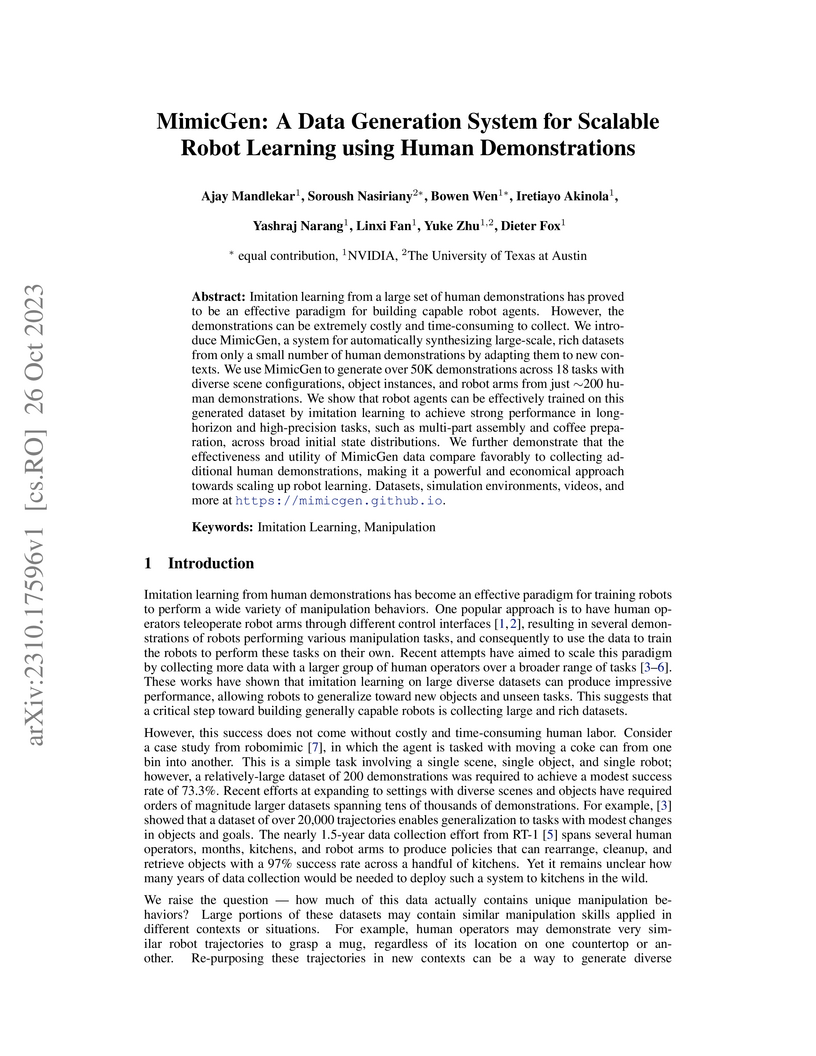 MimicGen: A Data Generation System for Scalable Robot Learning using ...