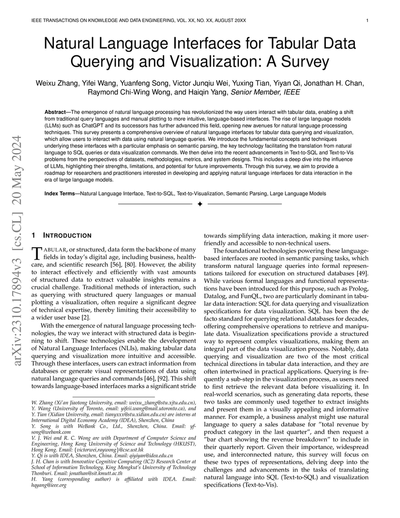 Natural Language Interfaces for Tabular Data Querying and Visualization: A Survey | alphaXiv