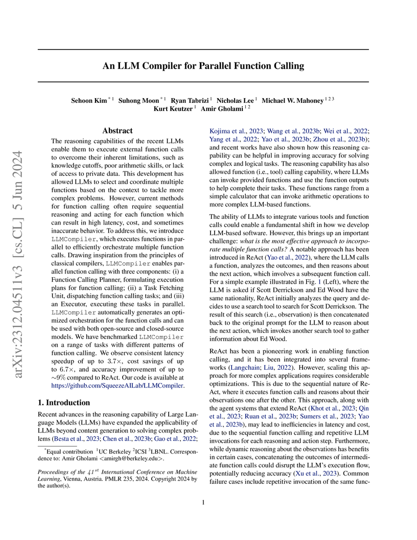 An LLM Compiler for Parallel Function Calling | alphaXiv