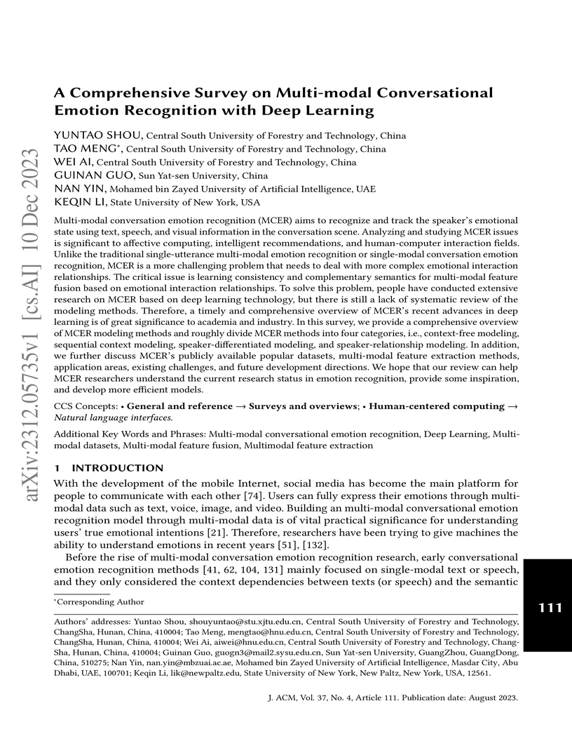 A Comprehensive Survey on Multi-modal Conversational Emotion Recognition with Deep Learning ...
