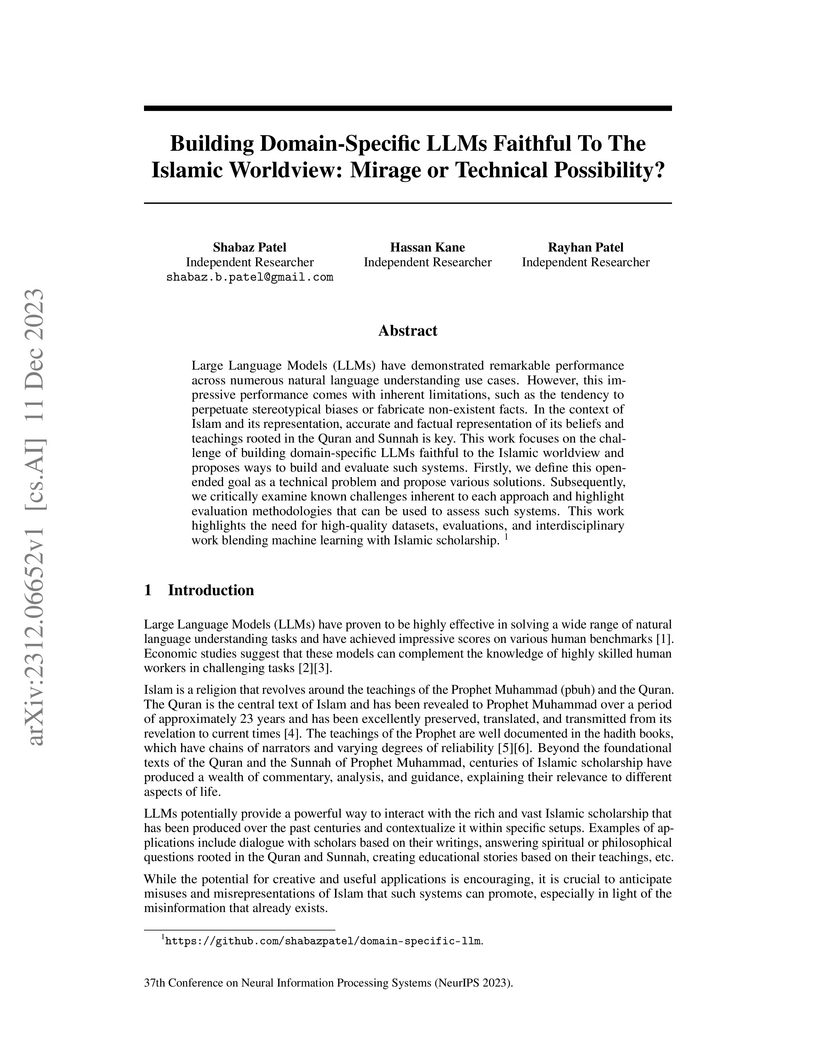 Building Domain-Specific LLMs Faithful To The Islamic Worldview: Mirage or Technical Possibility ...