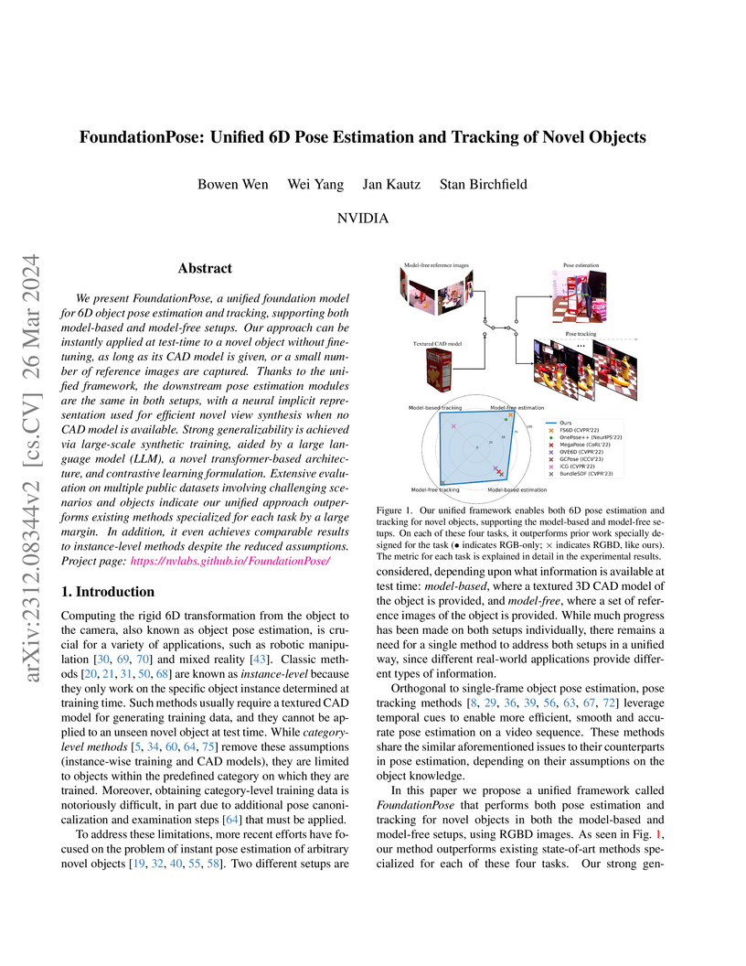 FoundationPose: Unified 6D Pose Estimation and Tracking of Novel Objects | alphaXiv