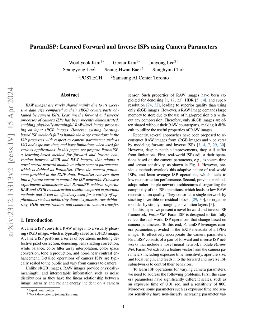 ParamISP: Learned Forward and Inverse ISPs using Camera Parameters | alphaXiv