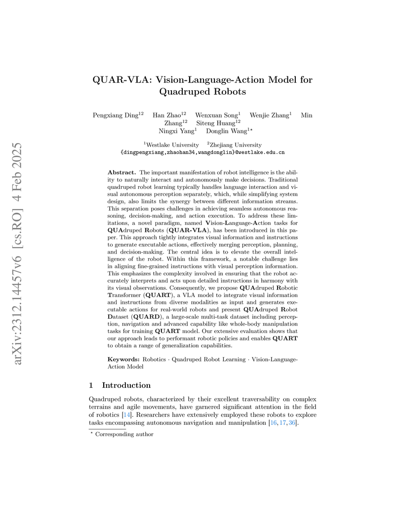 QUAR-VLA: Vision-Language-Action Model for Quadruped Robots | alphaXiv