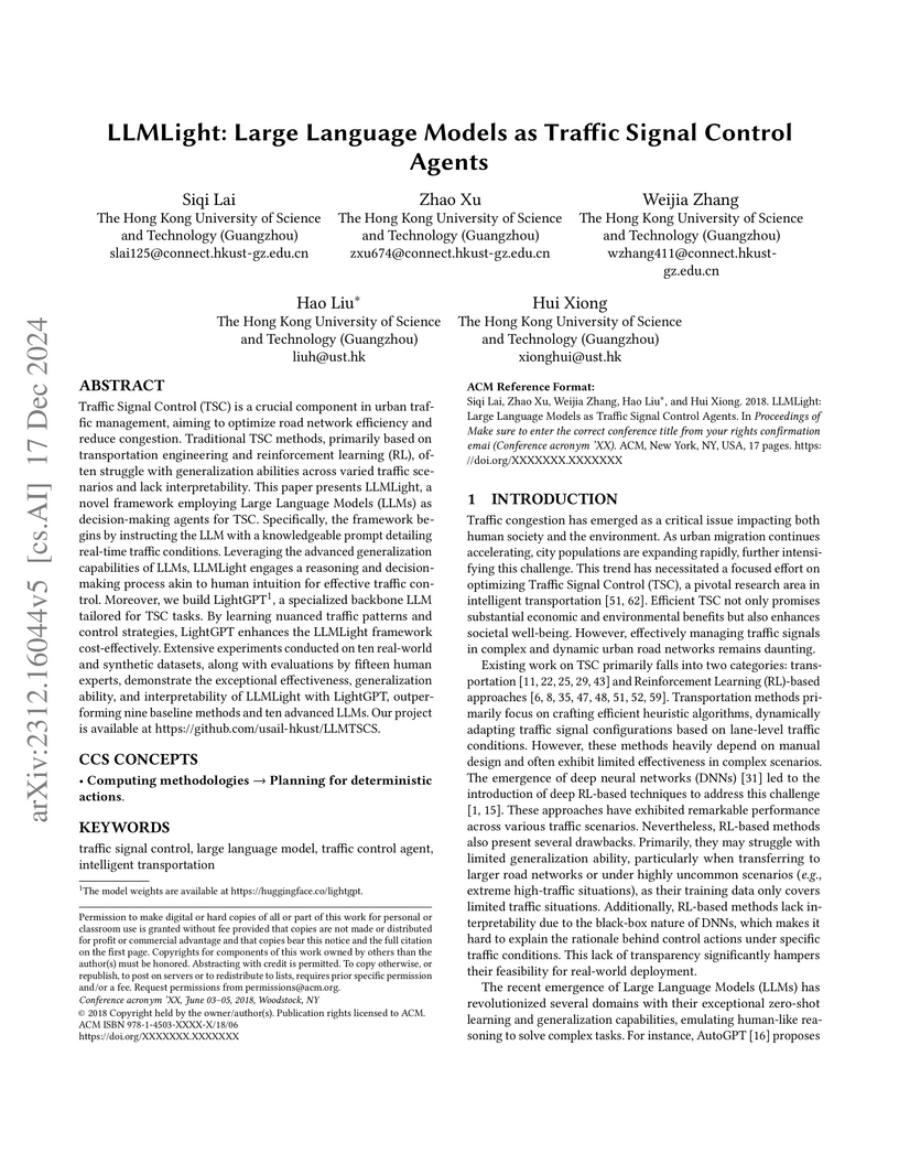 LLMLight: Large Language Models as Traffic Signal Control Agents | alphaXiv
