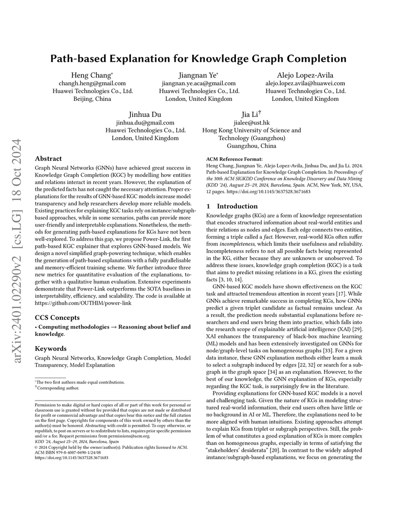 Path-based Explanation for Knowledge Graph Completion | alphaXiv