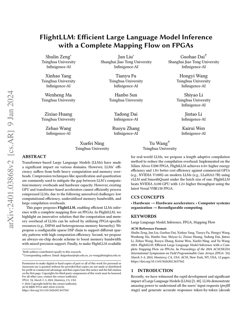 FlightLLM: Efficient Large Language Model Inference with a Complete Mapping Flow on FPGAs | alphaXiv