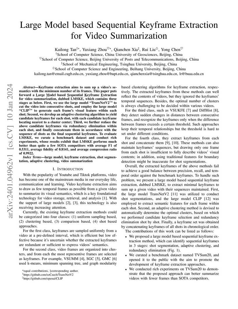 Large Model based Sequential Keyframe Extraction for Video Summarization | alphaXiv