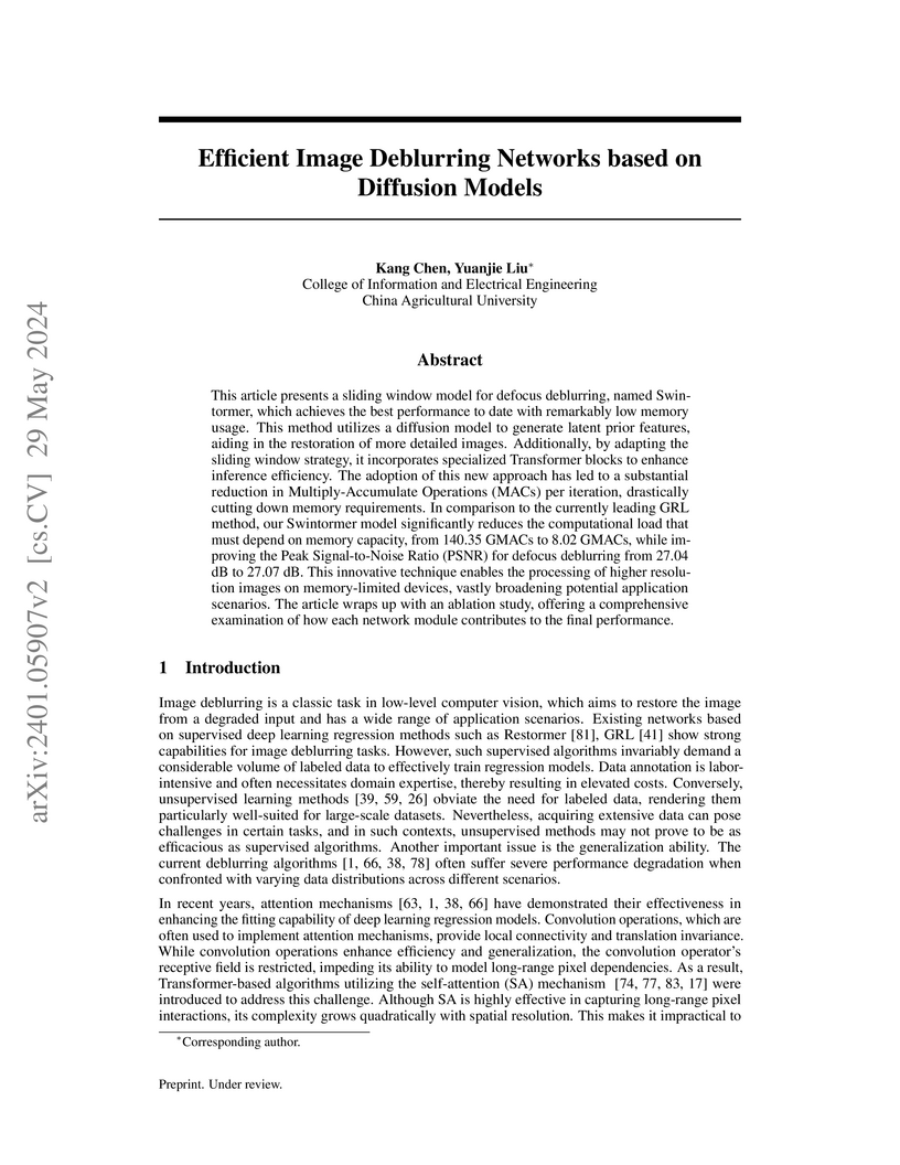 Efficient Image Deblurring Networks based on Diffusion Models | alphaXiv