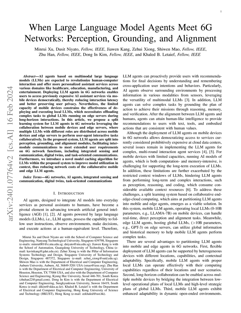 When Large Language Model Agents Meet 6G Networks: Perception, Grounding, and Alignment | alphaXiv