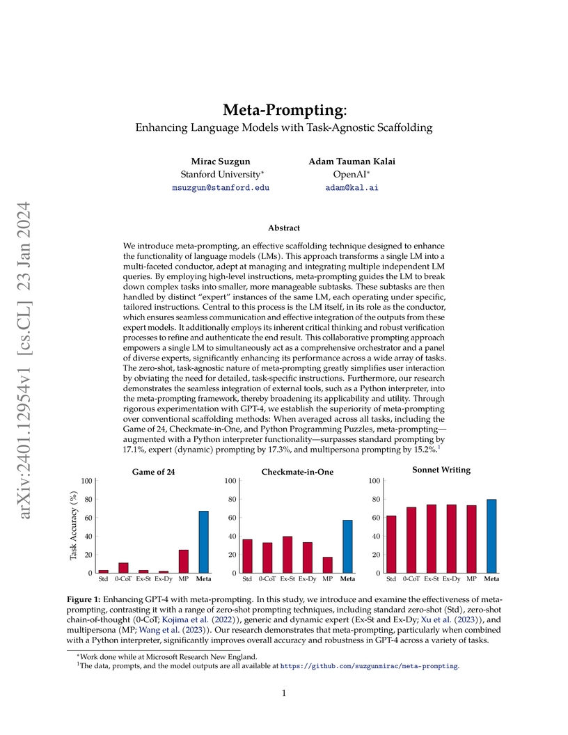 Meta-Prompting: Enhancing Language Models with Task-Agnostic Scaffolding | alphaXiv