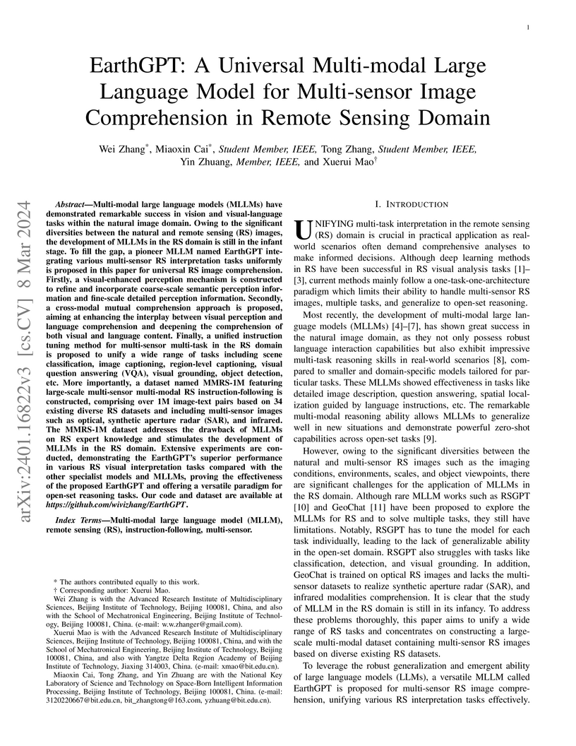 EarthGPT: A Universal Multi-modal Large Language Model for Multi-sensor Image Comprehension in ...