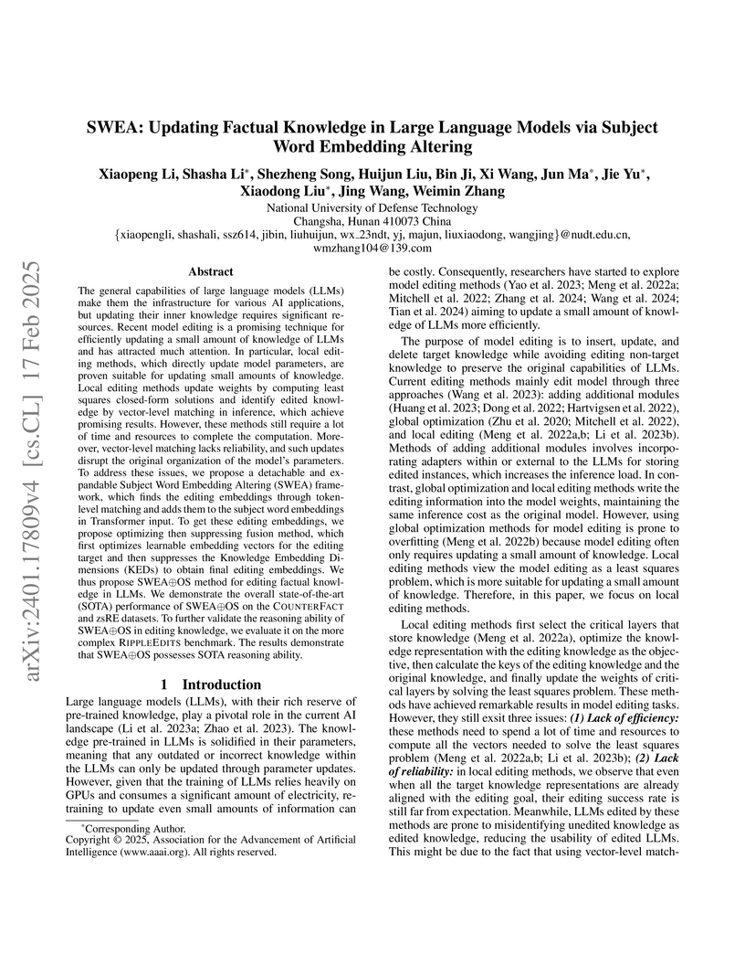 SWEA: Updating Factual Knowledge in Large Language Models via Subject ...