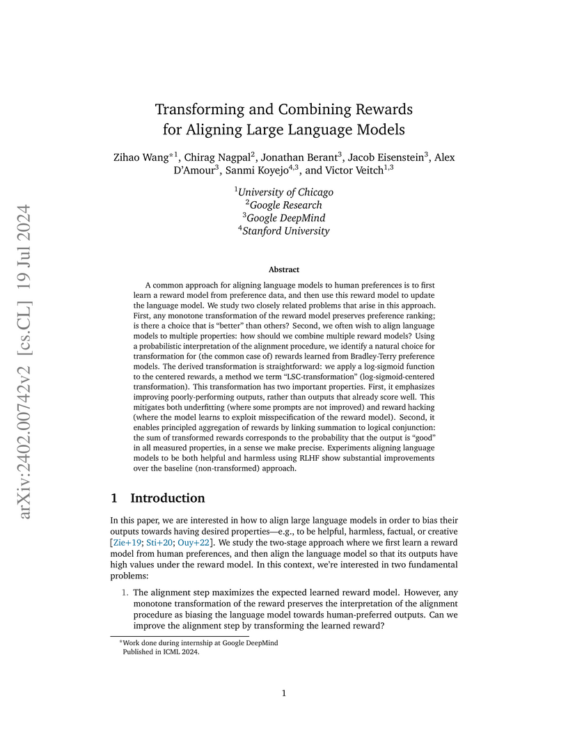 Transforming and Combining Rewards for Aligning Large Language Models | alphaXiv