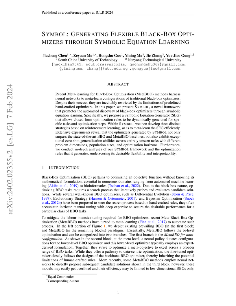 Symbol: Generating Flexible Black-Box Optimizers through Symbolic Equation Learning | alphaXiv