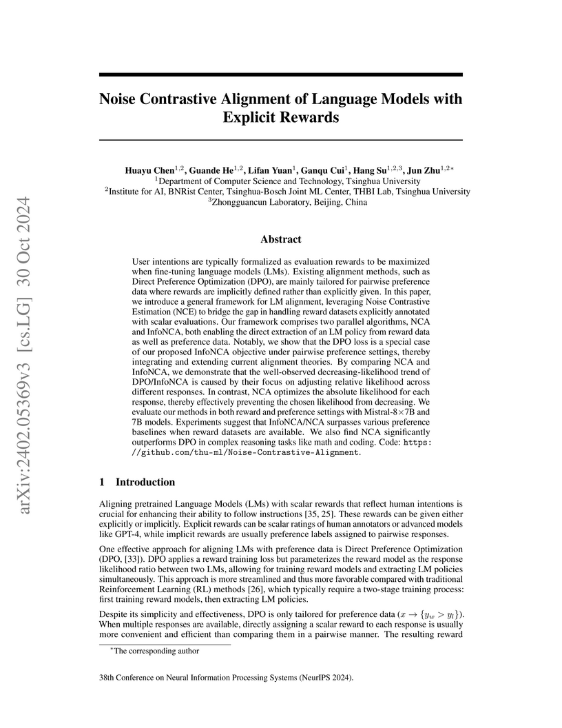 Noise Contrastive Alignment of Language Models with Explicit Rewards | alphaXiv