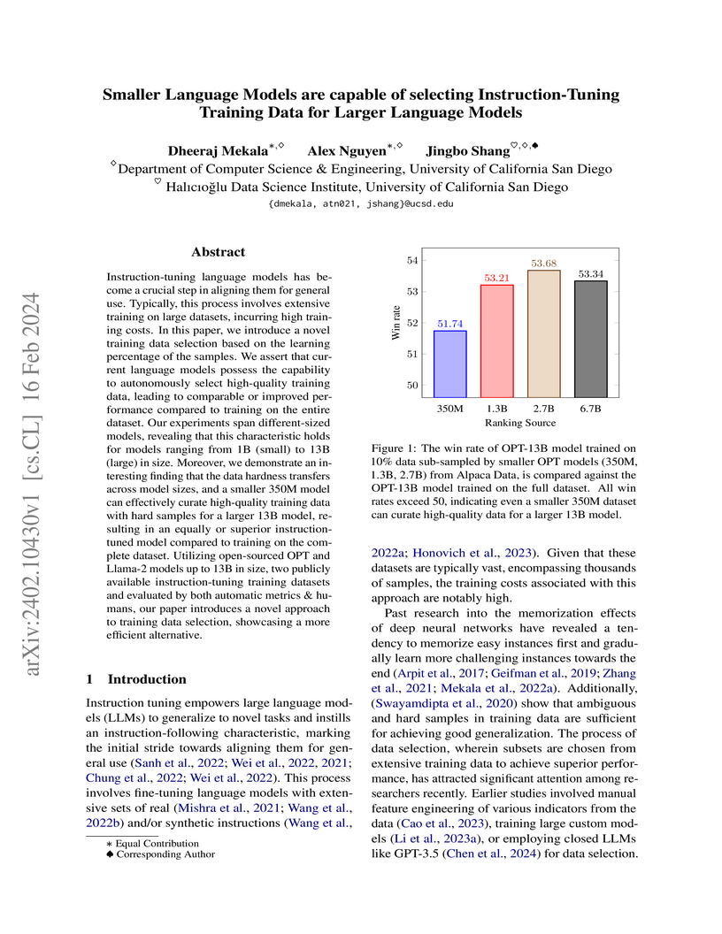 Smaller Language Models are capable of selecting Instruction-Tuning Training Data for Larger ...