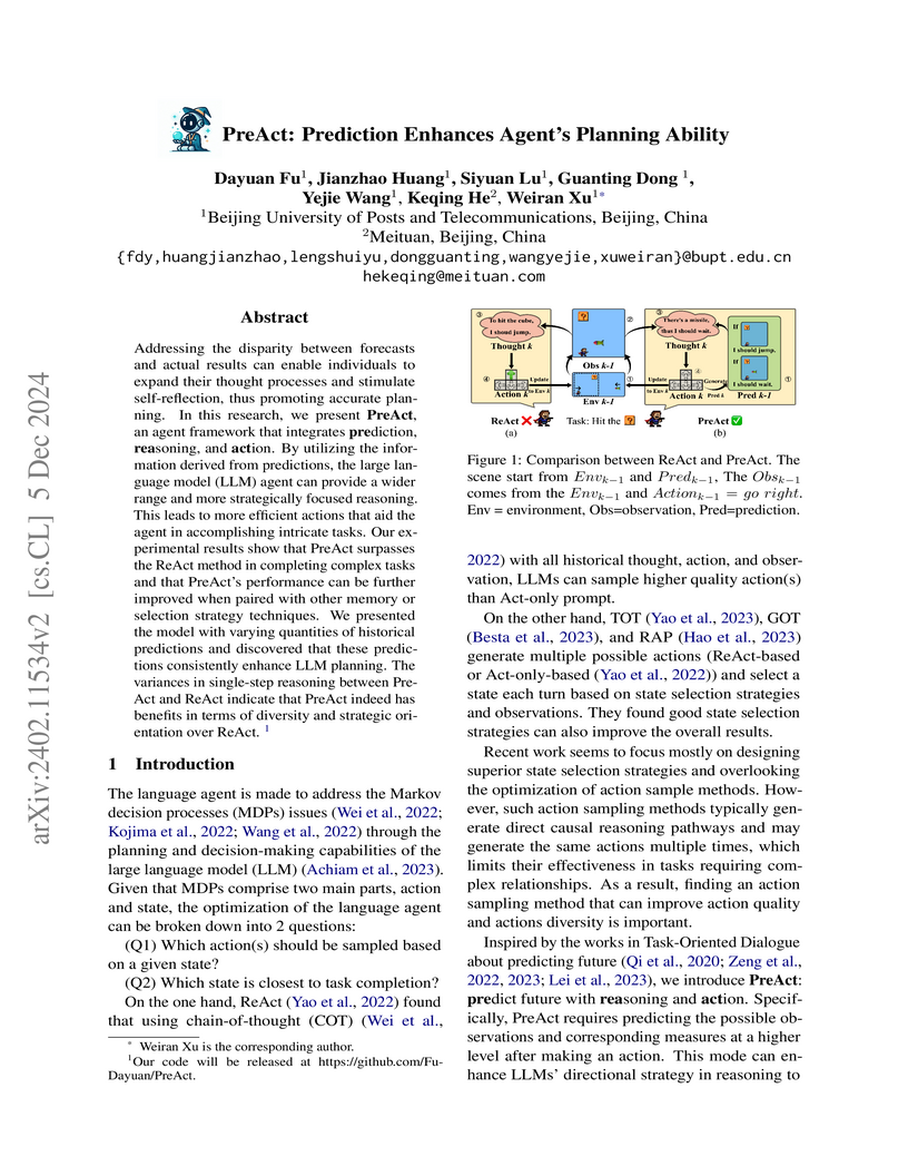 PreAct: Prediction Enhances Agent's Planning Ability | alphaXiv