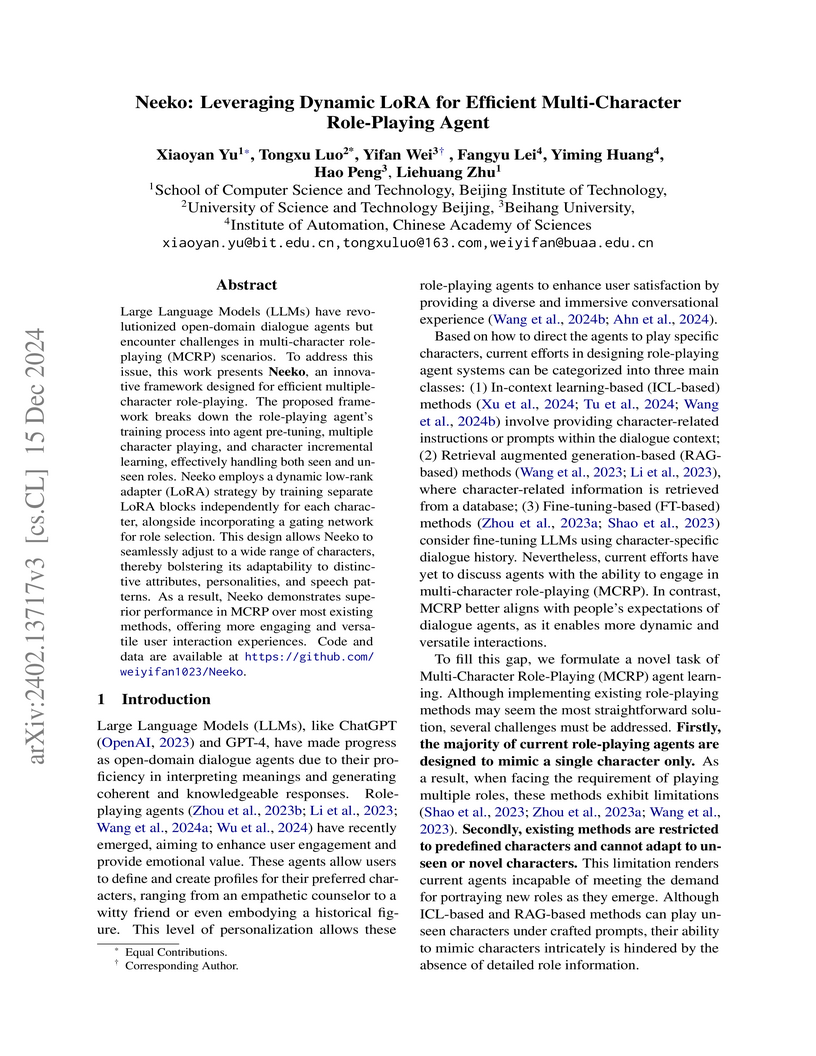 Neeko: Leveraging Dynamic LoRA for Efficient Multi-Character Role ...