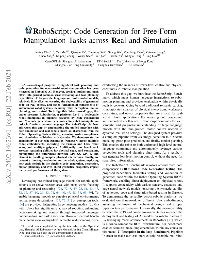 RoboScript: Code Generation for Free-Form Manipulation Tasks across Real and Simulation | alphaXiv