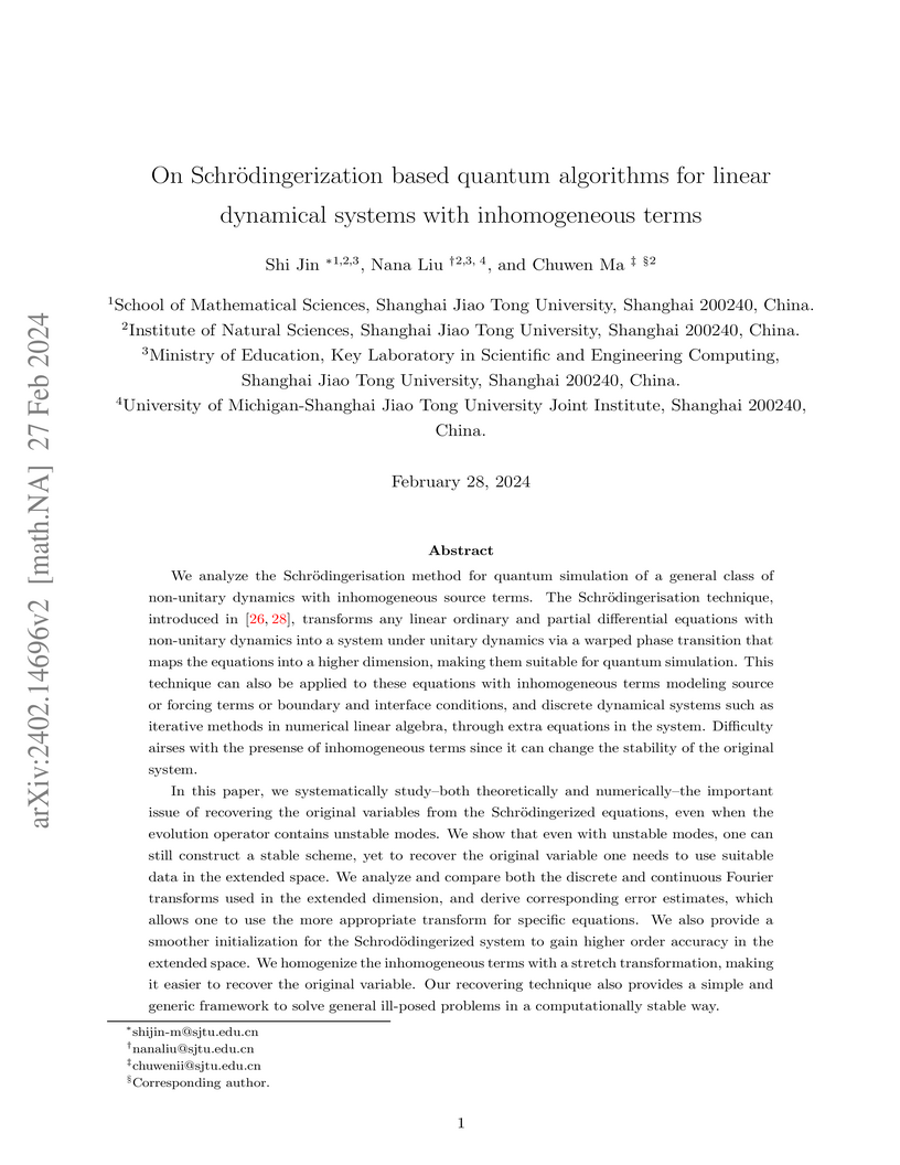 On Schrödingerization based quantum algorithms for linear dynamical systems with inhomogeneous ...