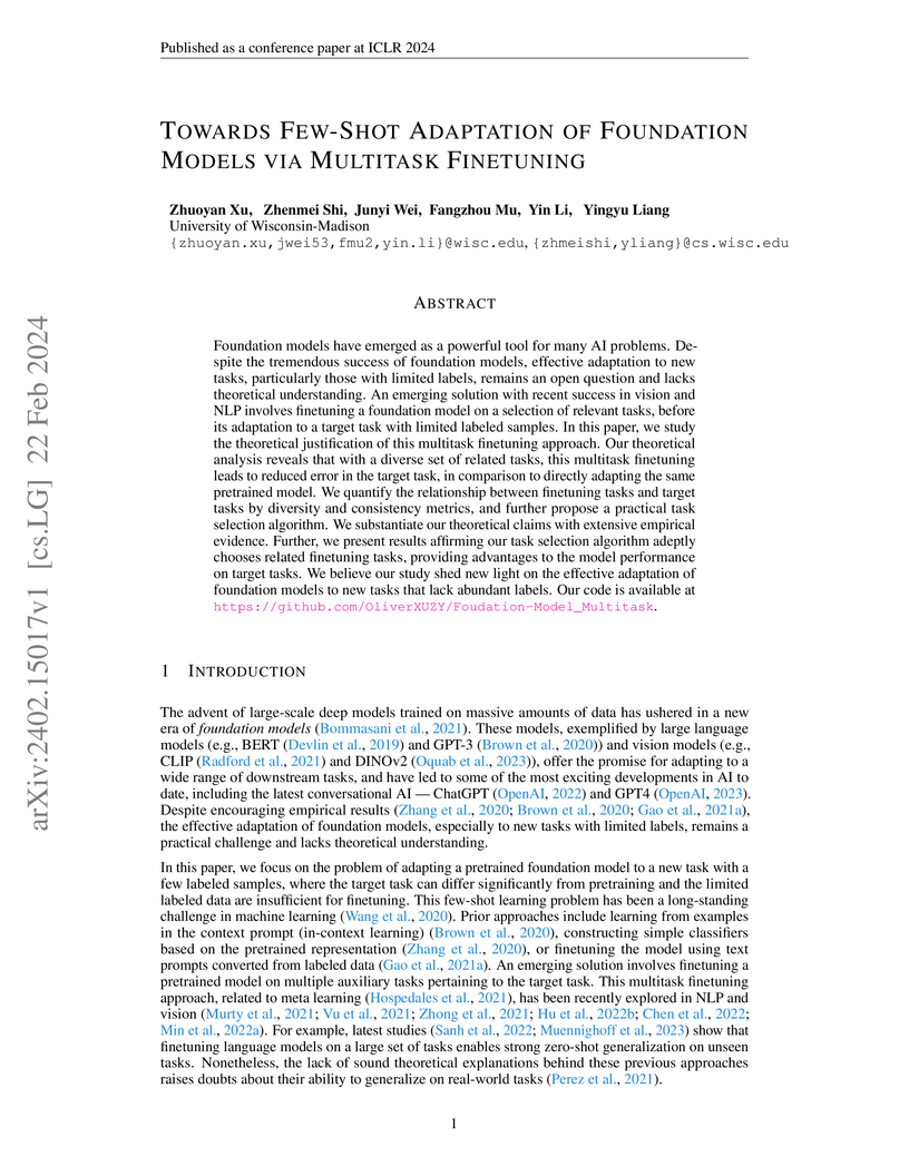 Towards Few-Shot Adaptation of Foundation Models via Multitask Finetuning | alphaXiv