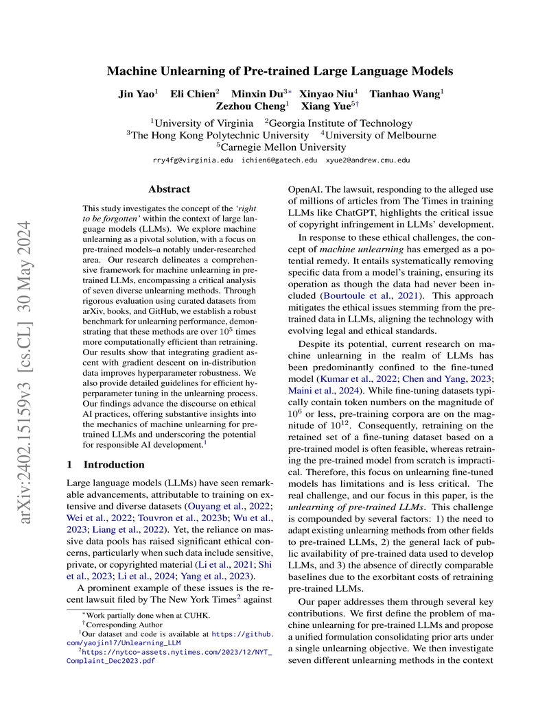 Machine Unlearning of Pre-trained Large Language Models | alphaXiv