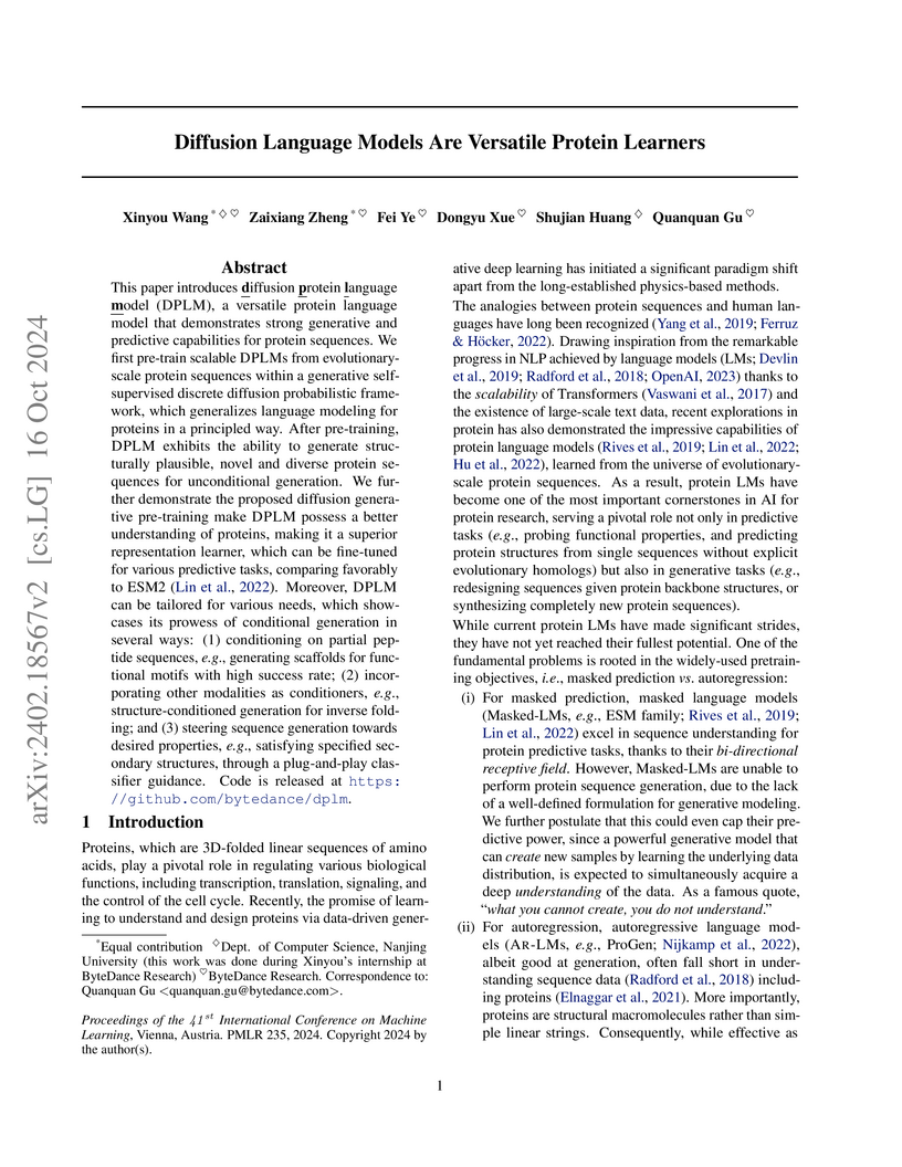 Diffusion Language Models Are Versatile Protein Learners | alphaXiv