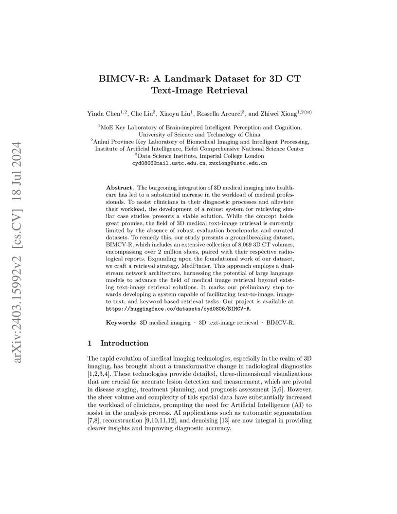 BIMCV-R: A Landmark Dataset for 3D CT Text-Image Retrieval | alphaXiv