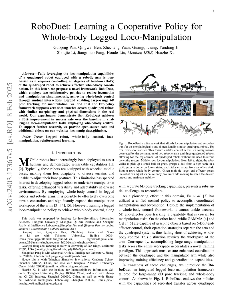 RoboDuet: Learning a Cooperative Policy for Whole-body Legged Loco-Manipulation | alphaXiv