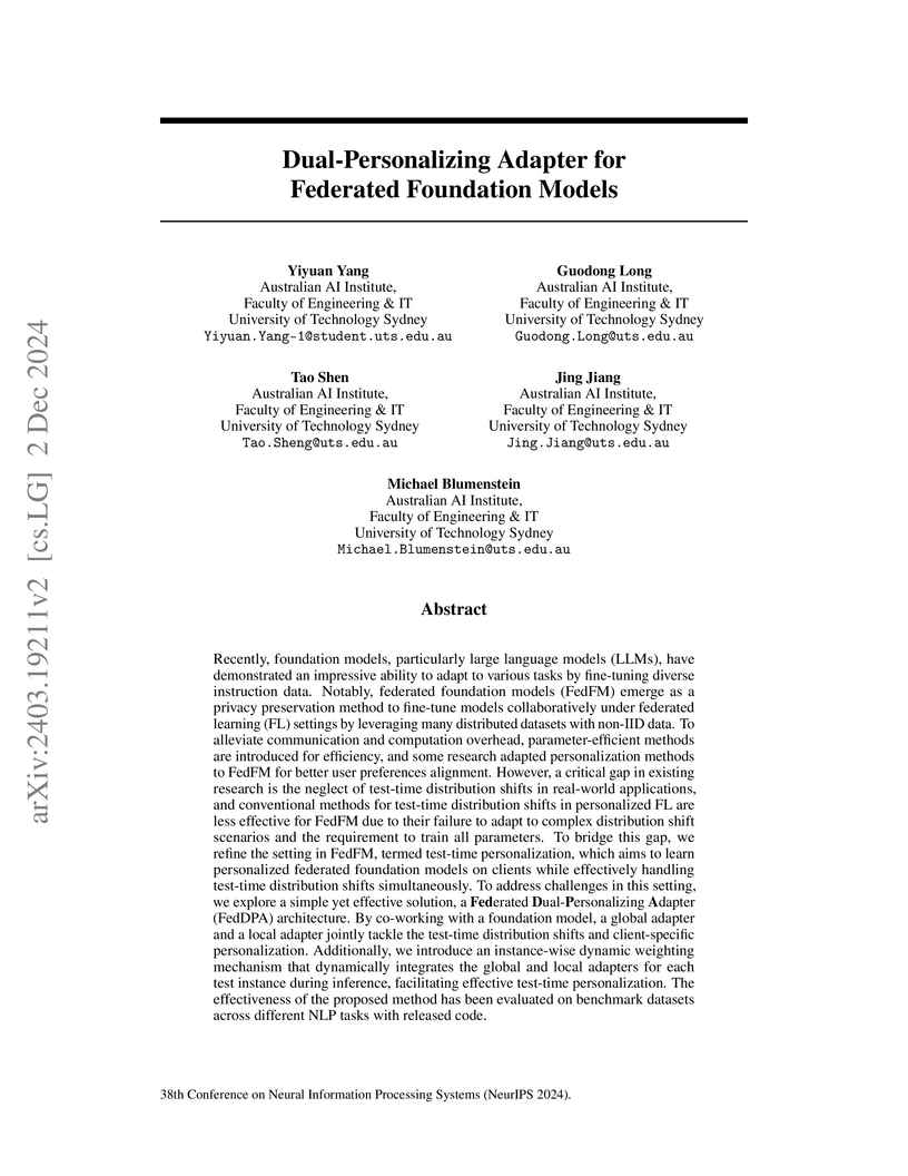 Dual-Personalizing Adapter for Federated Foundation Models | alphaXiv