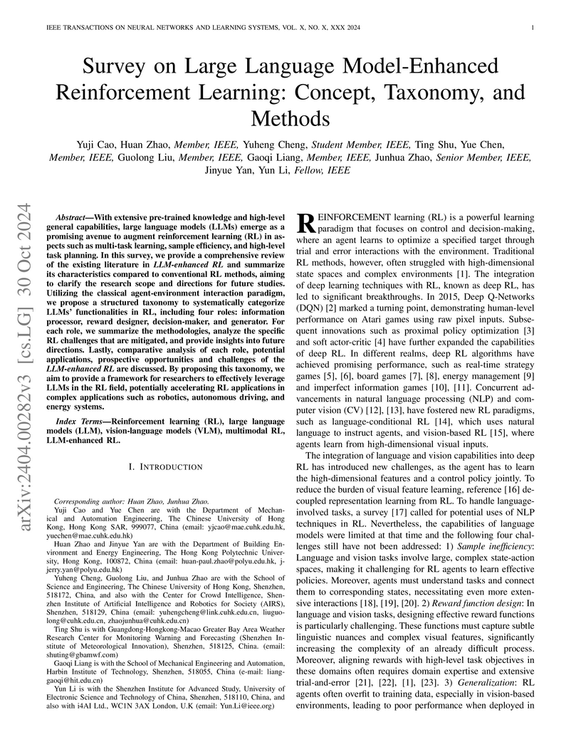 Survey on Large Language Model-Enhanced Reinforcement Learning: Concept, Taxonomy, and Methods ...
