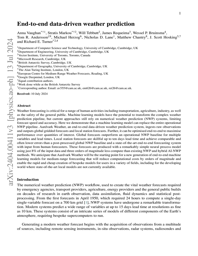 Aardvark weather: end-to-end data-driven weather forecasting | alphaXiv
