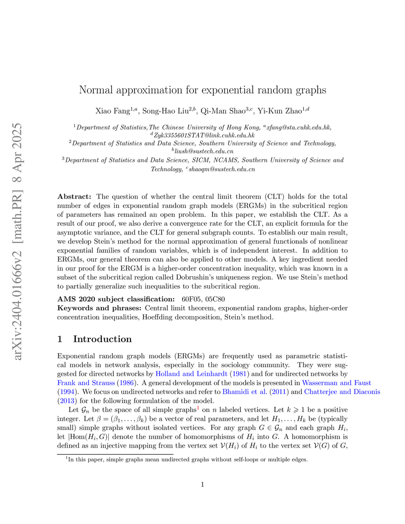 Normal approximation for exponential random graphs | alphaXiv