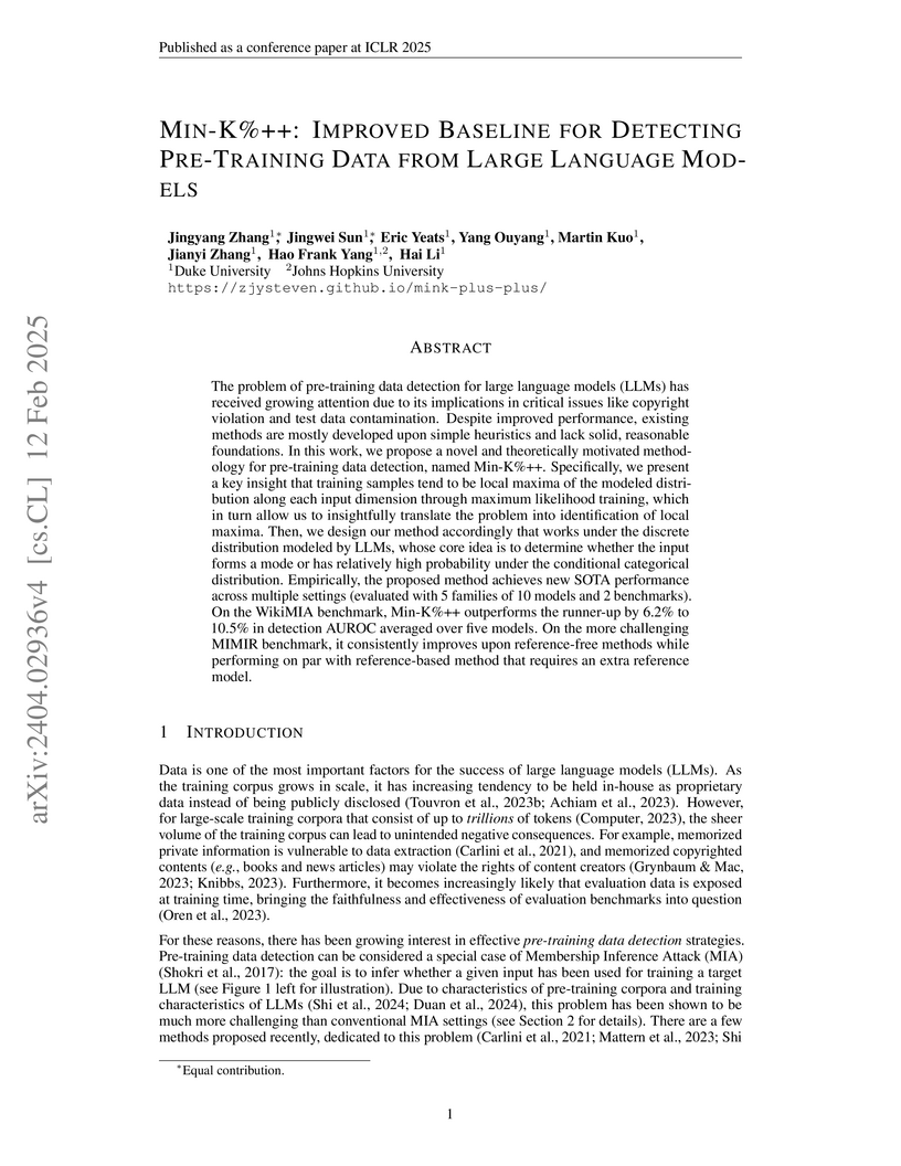 Min-K%++: Improved Baseline for Detecting Pre-Training Data from Large Language Models | alphaXiv