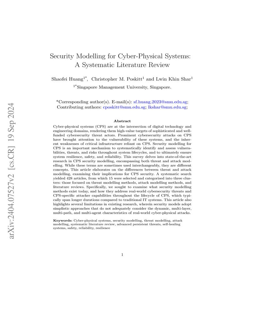 Security Modelling for Cyber-Physical Systems: A Systematic Literature Review | alphaXiv
