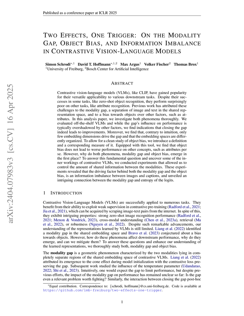 Two Effects, One Trigger: On the Modality Gap, Object Bias, and Information Imbalance in ...