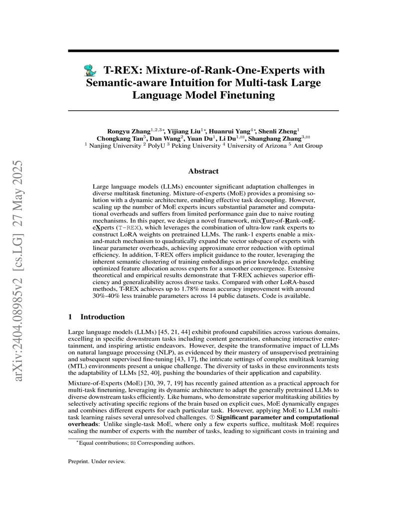 T-REX: Mixture-of-Rank-One-Experts with Semantic-aware Intuition for Multi-task Large Language ...