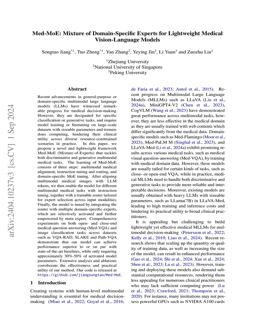 Med-MoE: Mixture of Domain-Specific Experts for Lightweight Medical Vision-Language Models ...