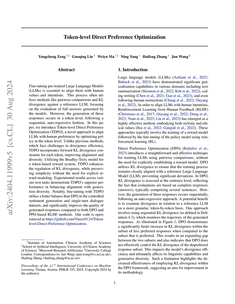 Token-level Direct Preference Optimization | alphaXiv