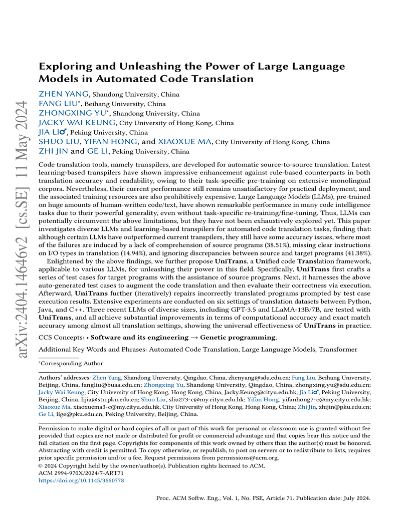 Exploring and Unleashing the Power of Large Language Models in Automated Code Translation | alphaXiv