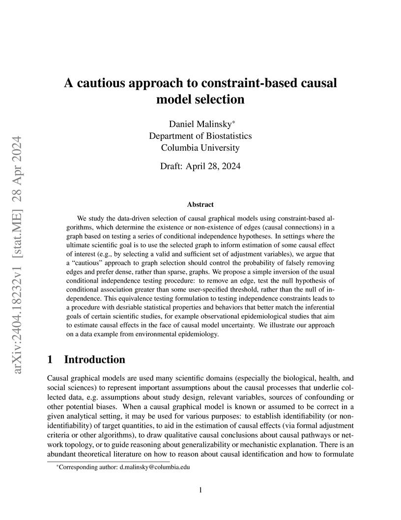 A cautious approach to constraint-based causal model selection | alphaXiv