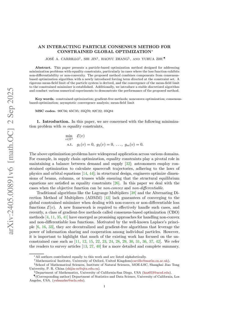 An interacting particle consensus method for constrained global optimization | alphaXiv