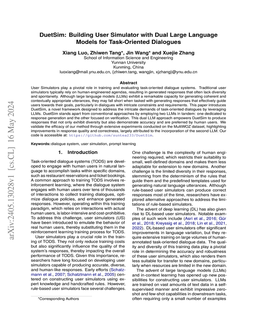 DuetSim: Building User Simulator with Dual Large Language Models for Task-Oriented Dialogues ...