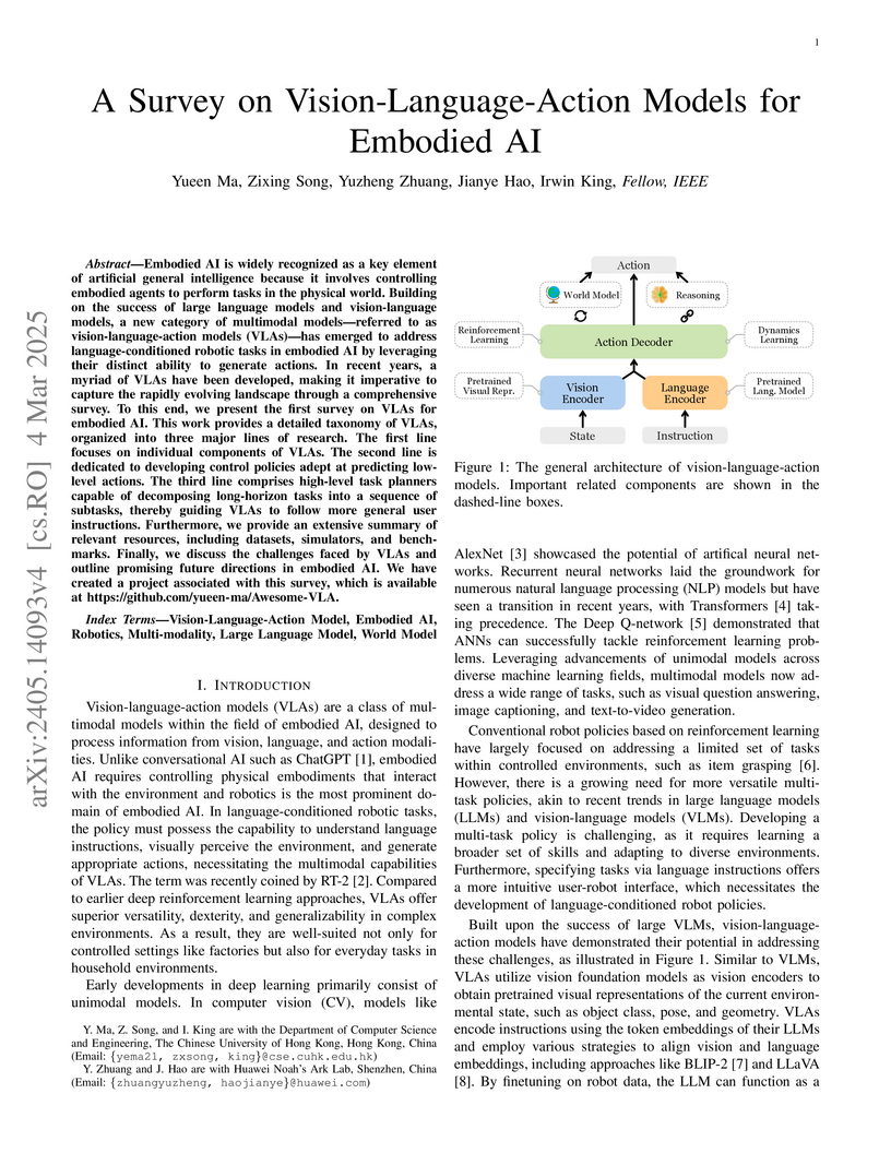 A Survey on Vision-Language-Action Models for Embodied AI | alphaXiv