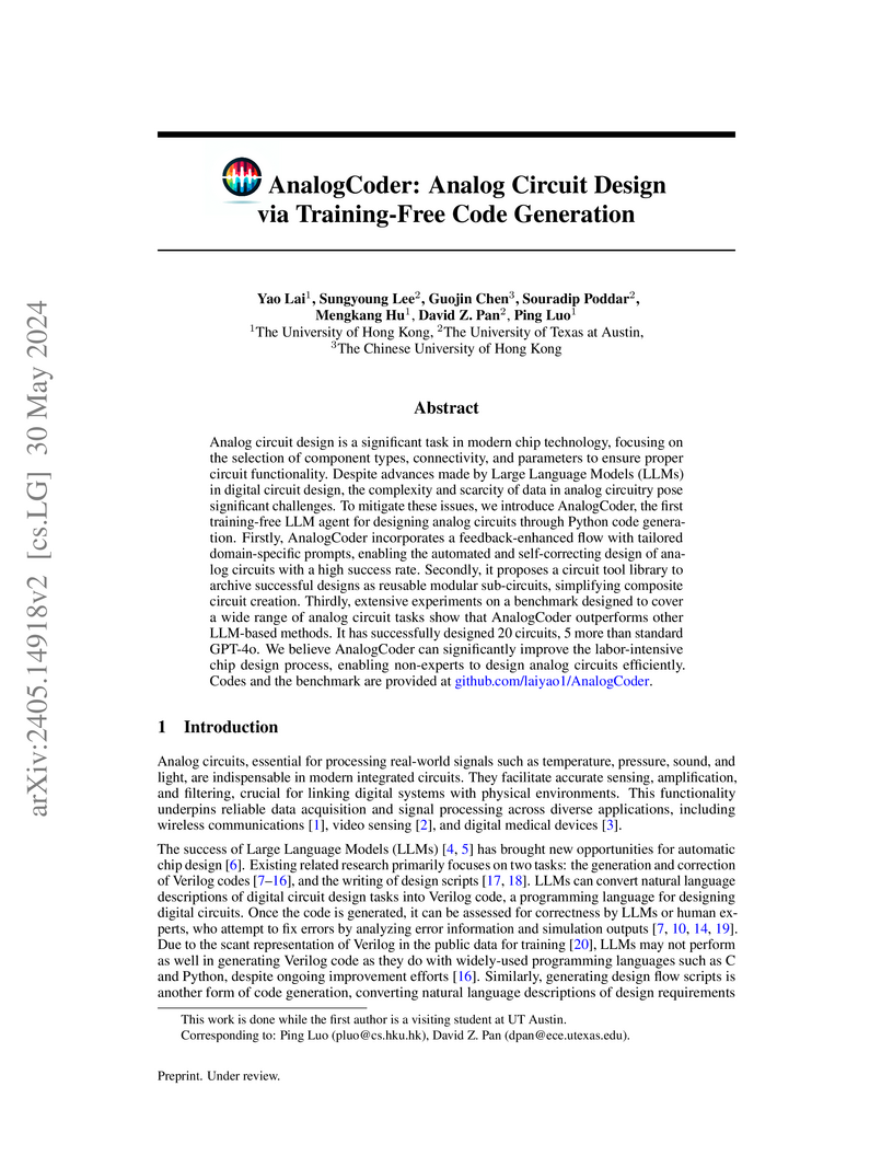 AnalogCoder: Analog Circuit Design via Training-Free Code Generation | alphaXiv