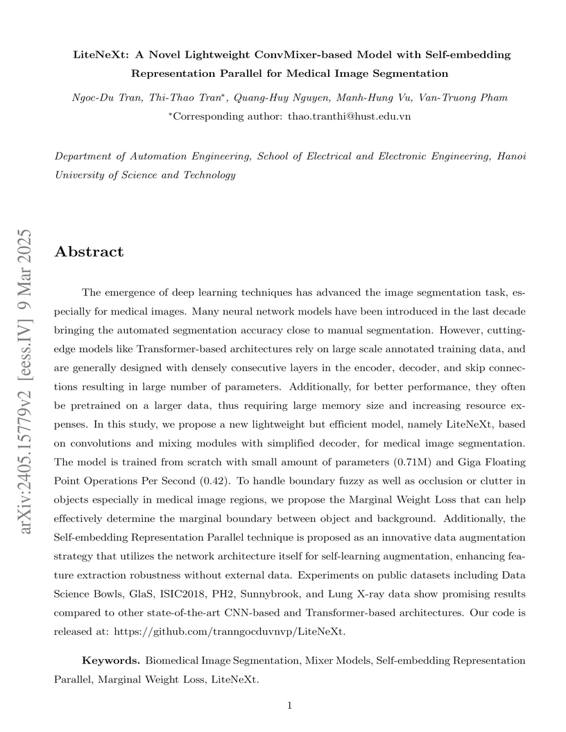 LiteNeXt: A Novel Lightweight ConvMixer-based Model with Self-embedding Representation Parallel ...