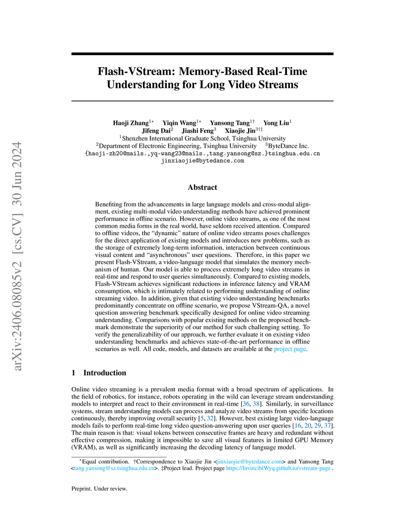 Flash-VStream: Memory-Based Real-Time Understanding for Long Video Streams | alphaXiv